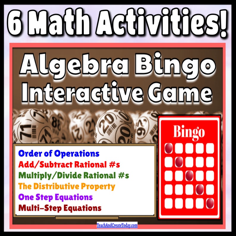 Algebra I Math Bingo Games Set #1- Order of Operations, Add, Subtract ...