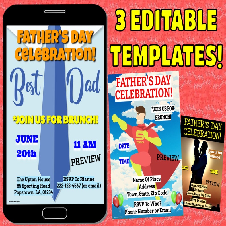 Father's Day Celebration Invitations- Three Personalized Editable ...