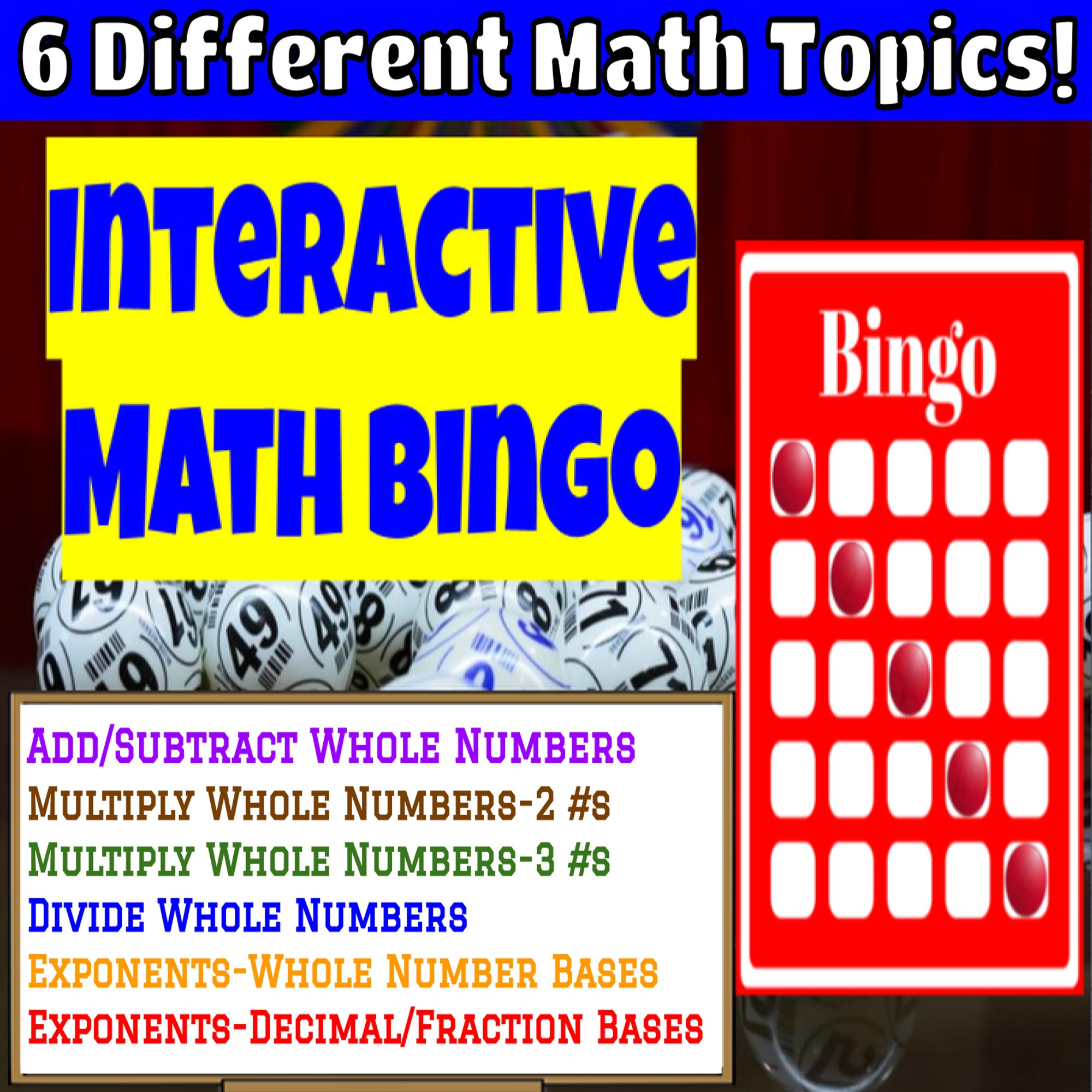 6th Grade Math Bingo Games Set 1 Add, Subtract, Multiply, Divide Whole ...