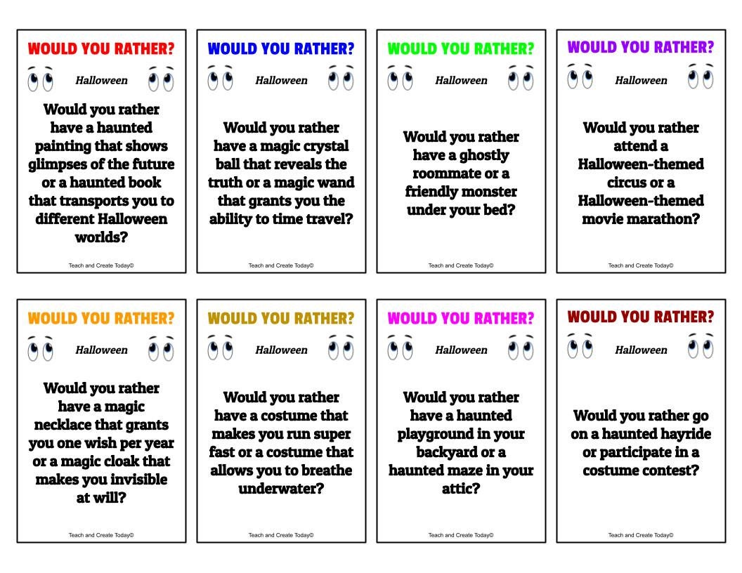 Would You Rather Cards-halloween Edition! Printable 100+ Questions for ...