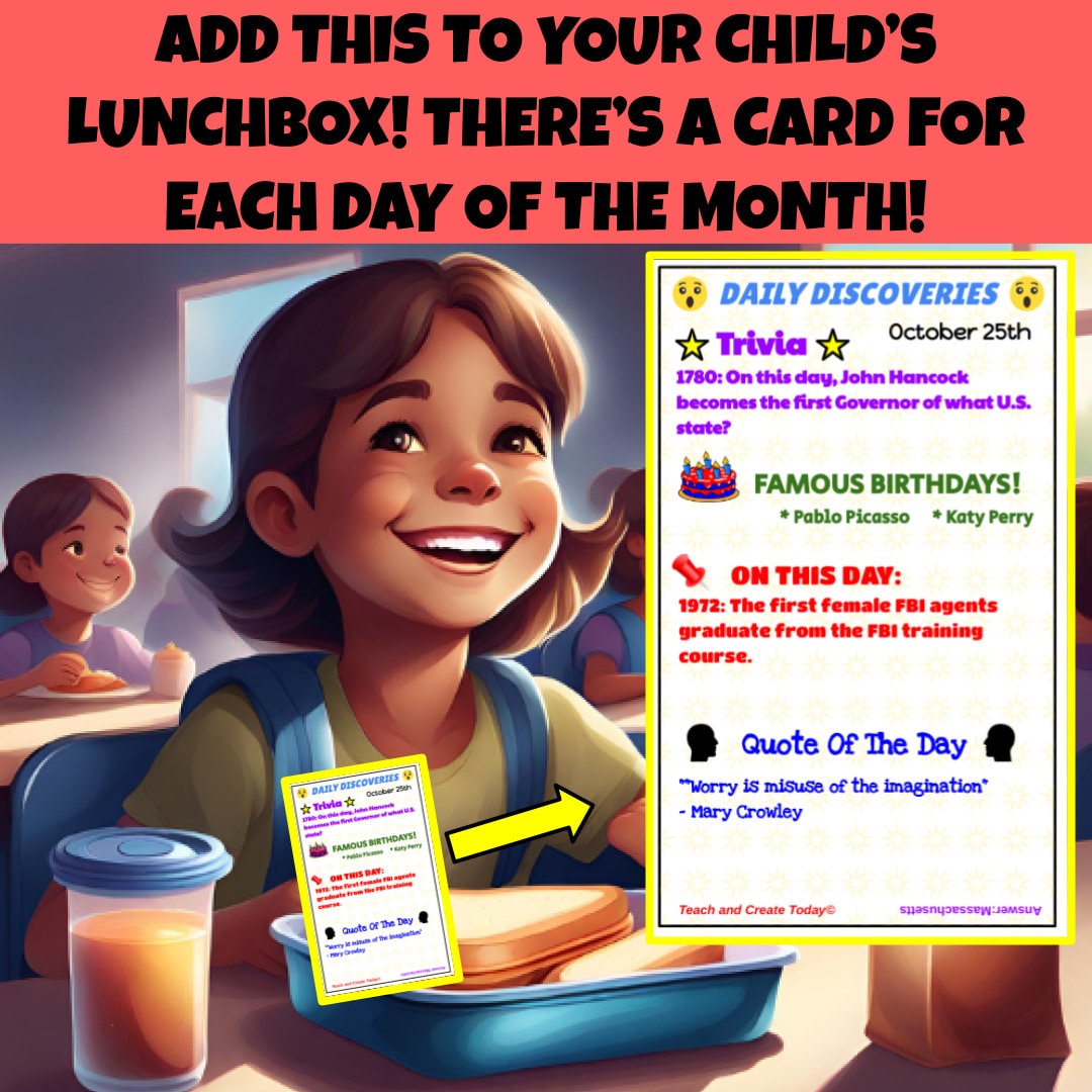 Lunch Box Notes for Kids - October Daily Discovery Cards - Printable ...
