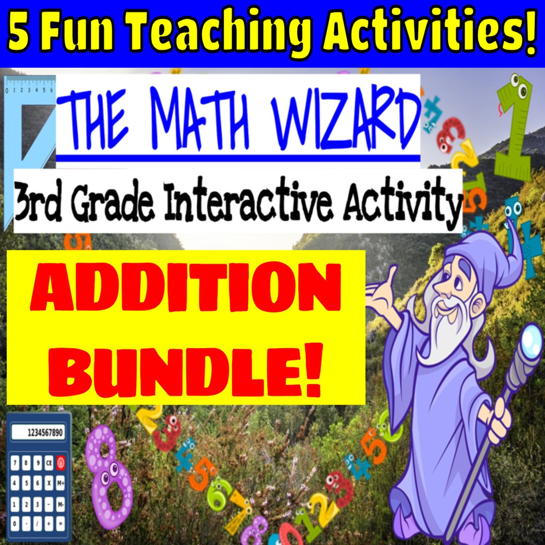 3rd Grade Math Addition Bundle Interactive Classroom Games FIVE Wizard Activities on Google ...