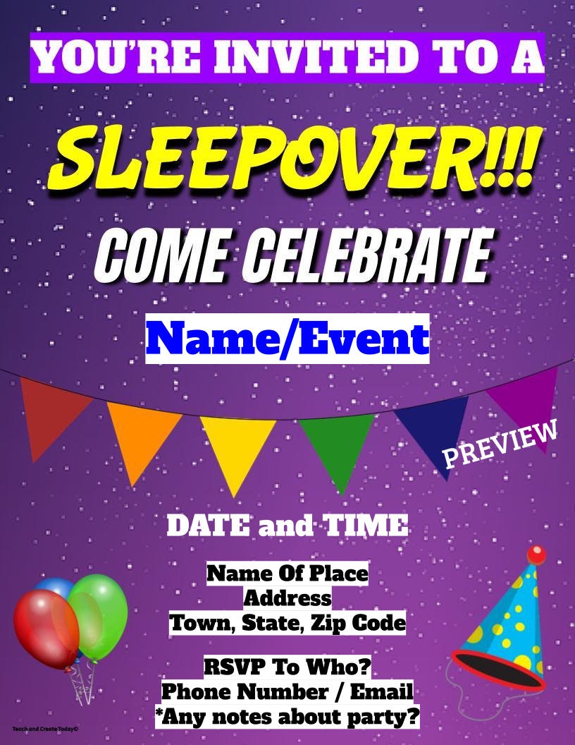Sleepover Party Invitations Three Personalized Editable Templates on ...