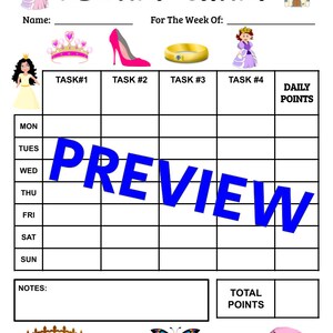 Weekly Reward Chart PRINCESS Theme Motivate Kids With Chores and Good ...