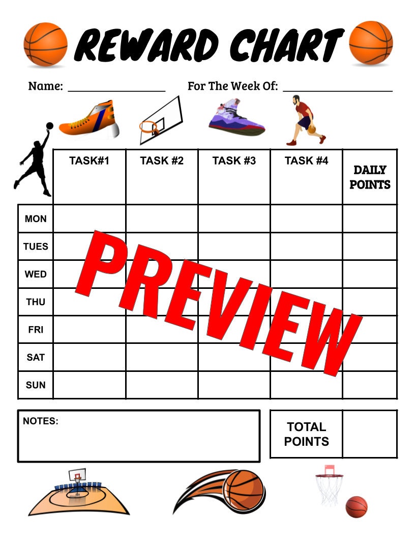 Weekly Reward Chart!! Basketball Theme! Motivate Kids With Chores and ...