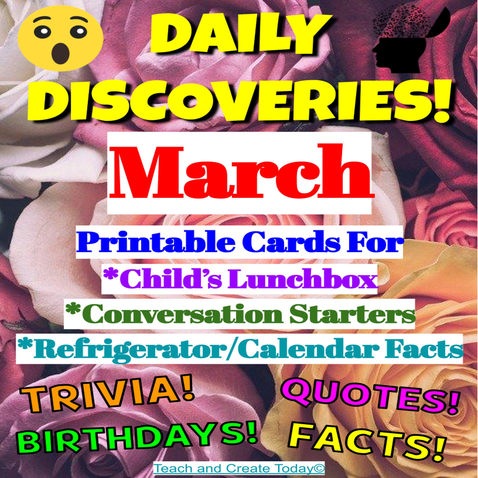 Lunch Box Notes for Kids March Daily Discovery Cards Printable for ...