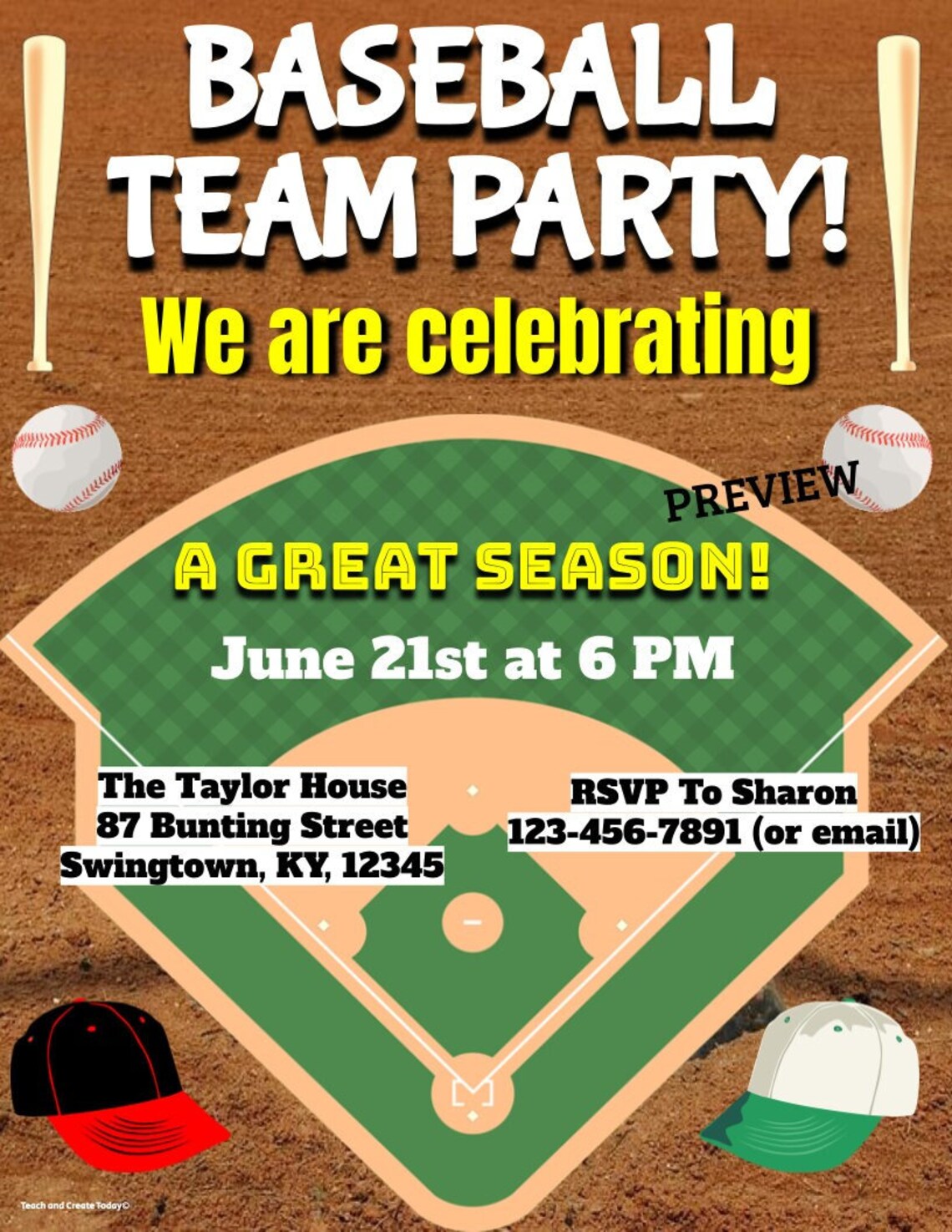 Baseball Team Party Invitations Three Personalized Editable Templates ...