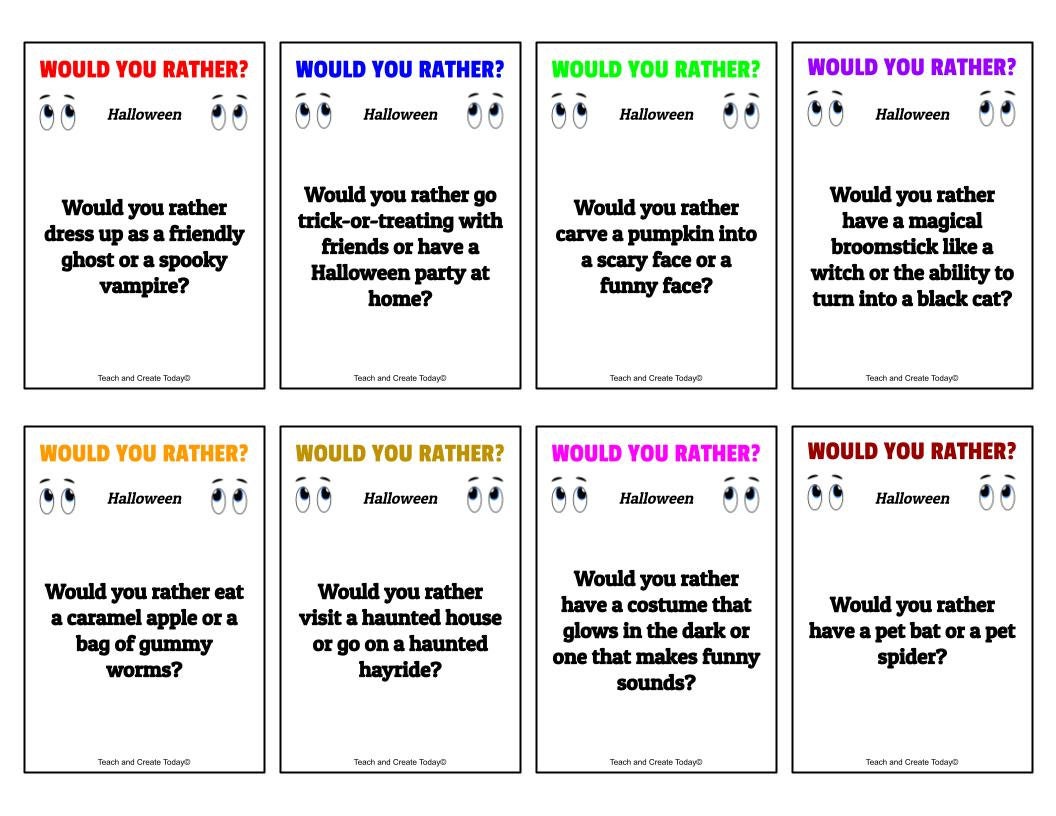 Would You Rather Cards-halloween Edition! Printable 100+ Questions for ...