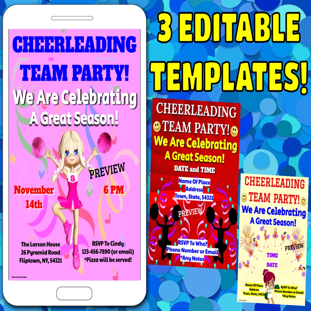 Cheer-leading Team Invitations- Three Personalized Editable Templates ...
