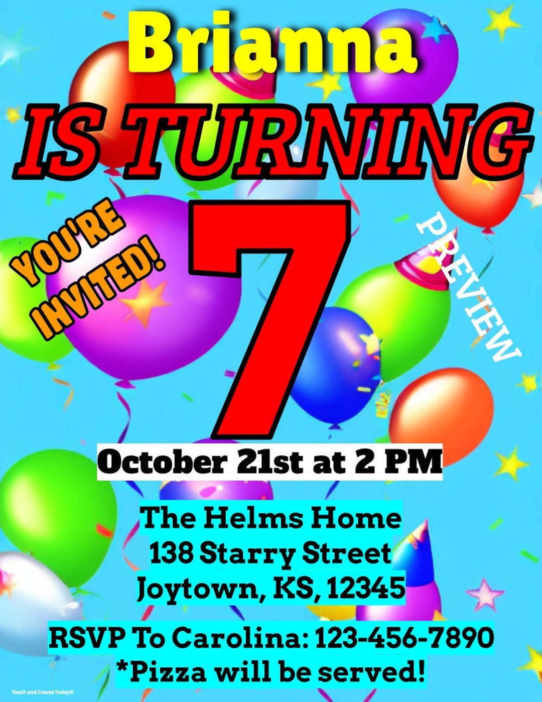 7th Birthday Party Invitations THREE Templates to Choose - Etsy
