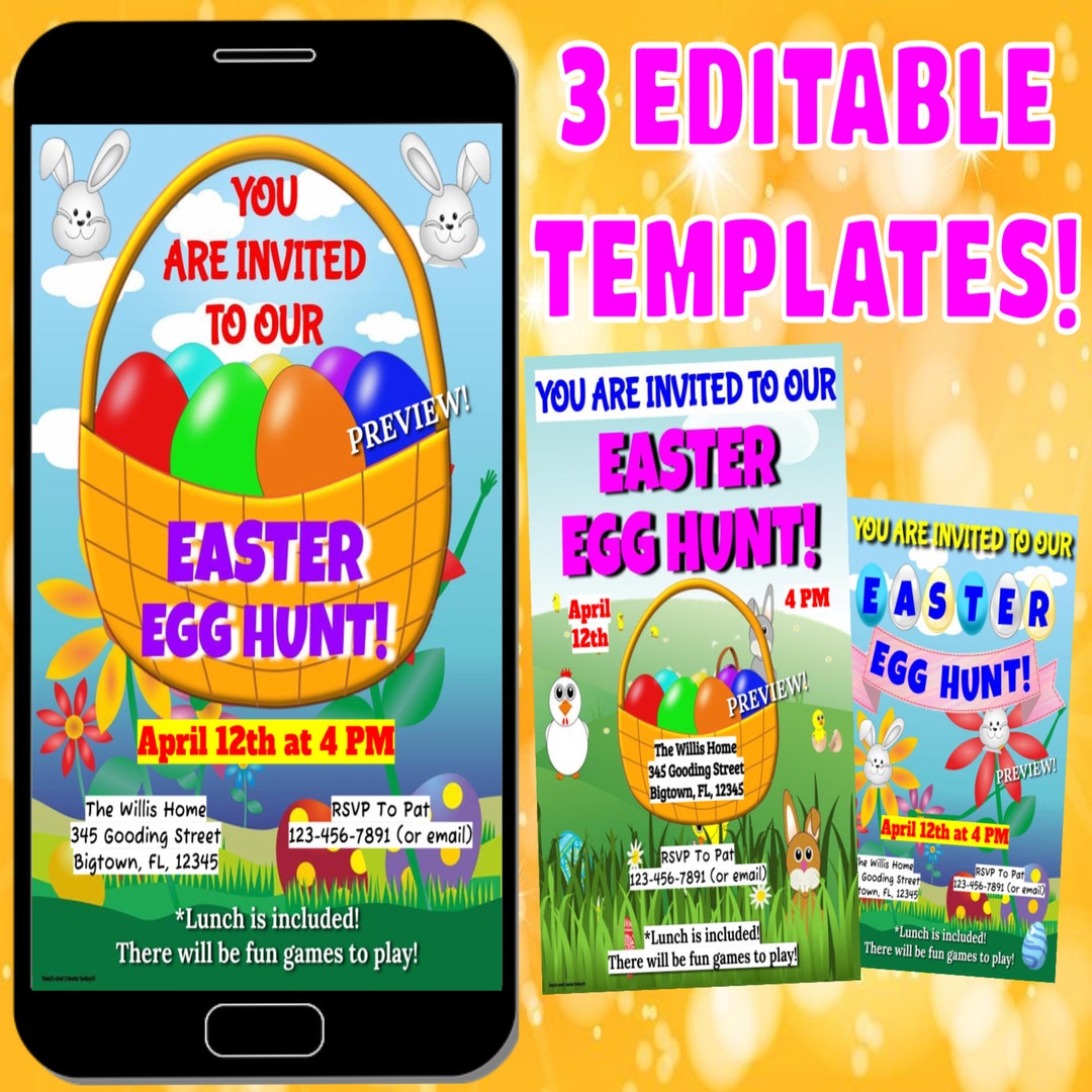Easter Egg Hunt Invitations- Three Personalized Editable Templates on ...
