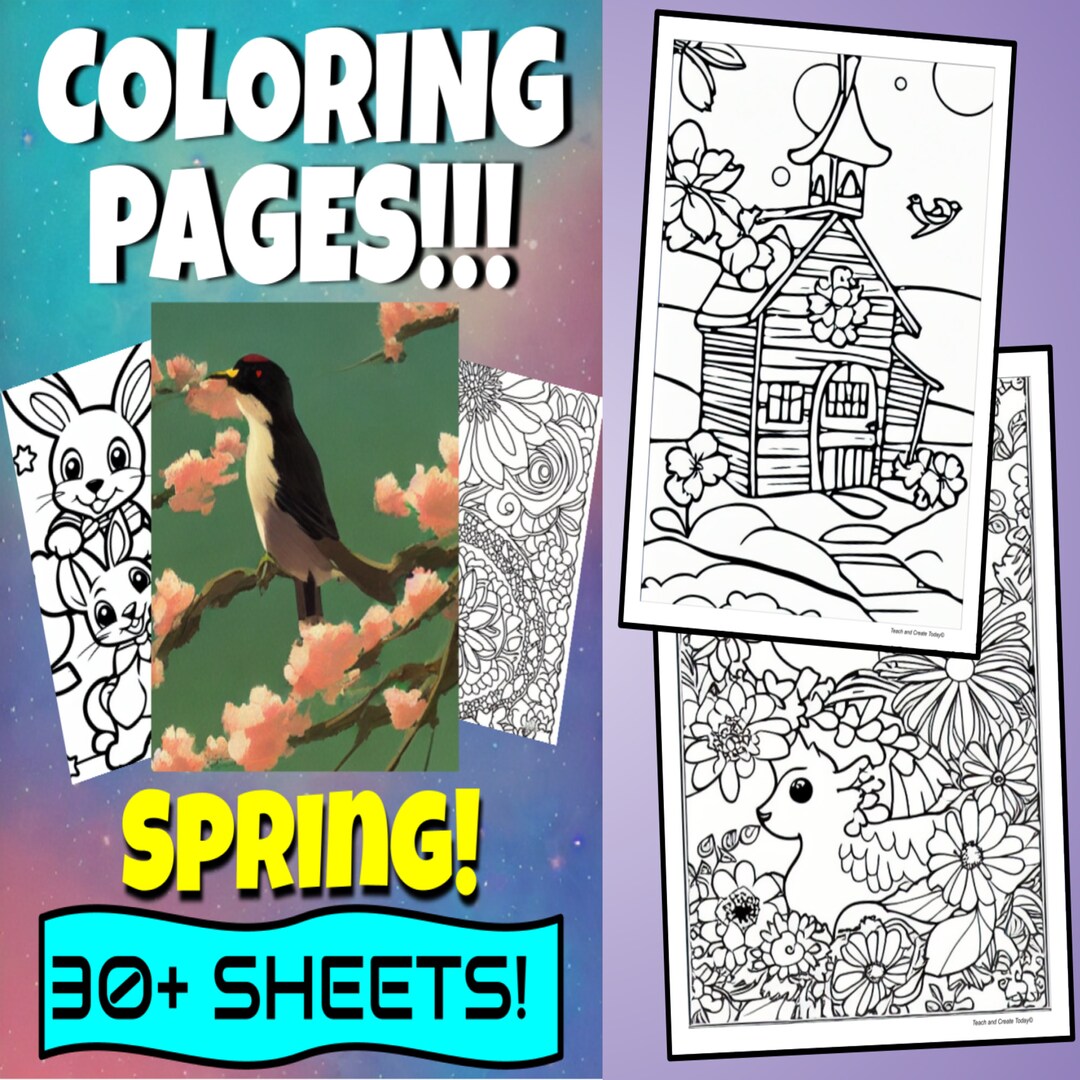 Spring themed Coloring Pages For Kids Over 25 Printable Etsy spring-themed-coloring-pages-for-kids-over-25-printable-etsy