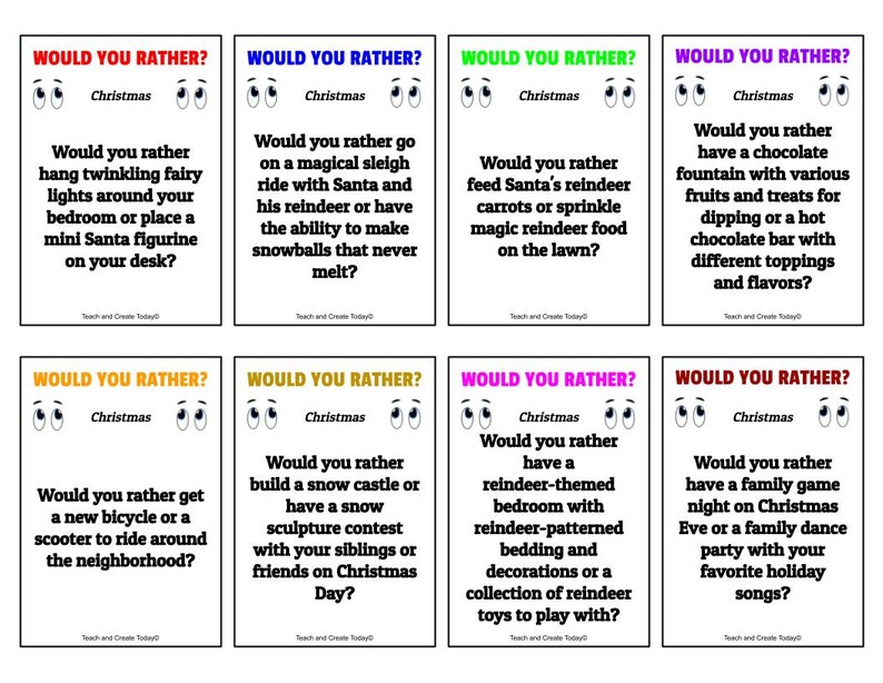 Christmas Would You Rather Cards, Family Conversation Starters (PDF) - Etsy
