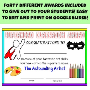 Classroom Awards for Students: 40 Superhero Themed Printable ...