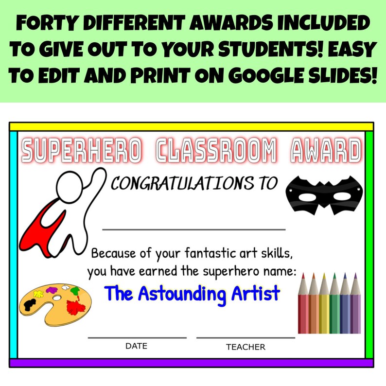 Classroom Awards for Students: 40 Superhero Themed Printable ...