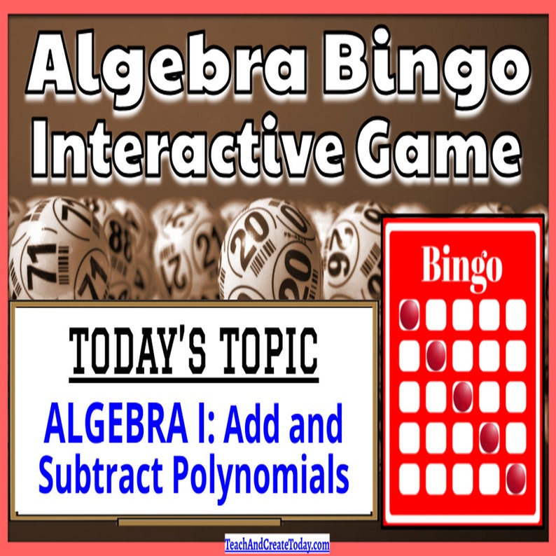 Algebra I Math Bingo Games Set #2- Slope, Factor Quadratic Polynomials ...