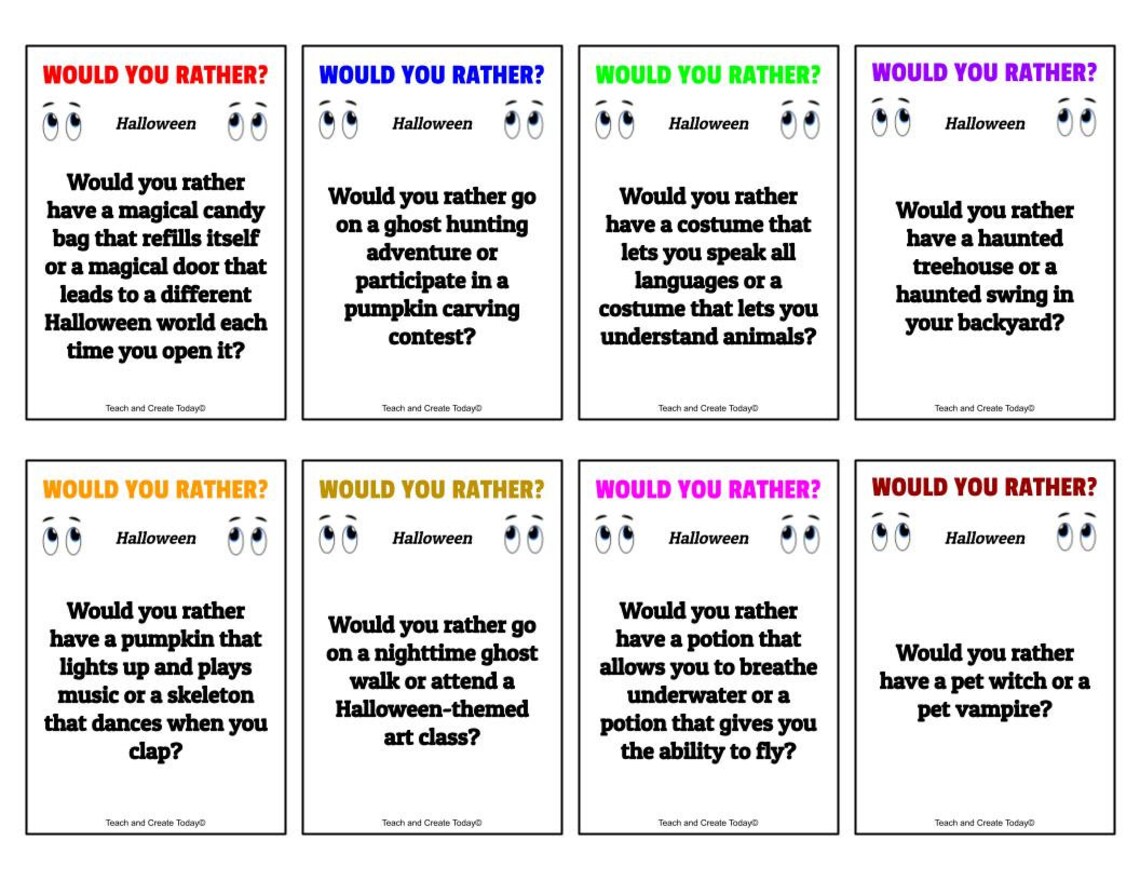 Would You Rather Cards-halloween Edition Printable 100 Questions for ...