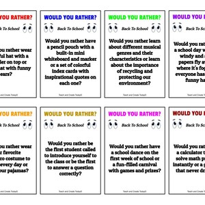 Would You Rather Cards – Back to School Conversation Starters (PDF ...