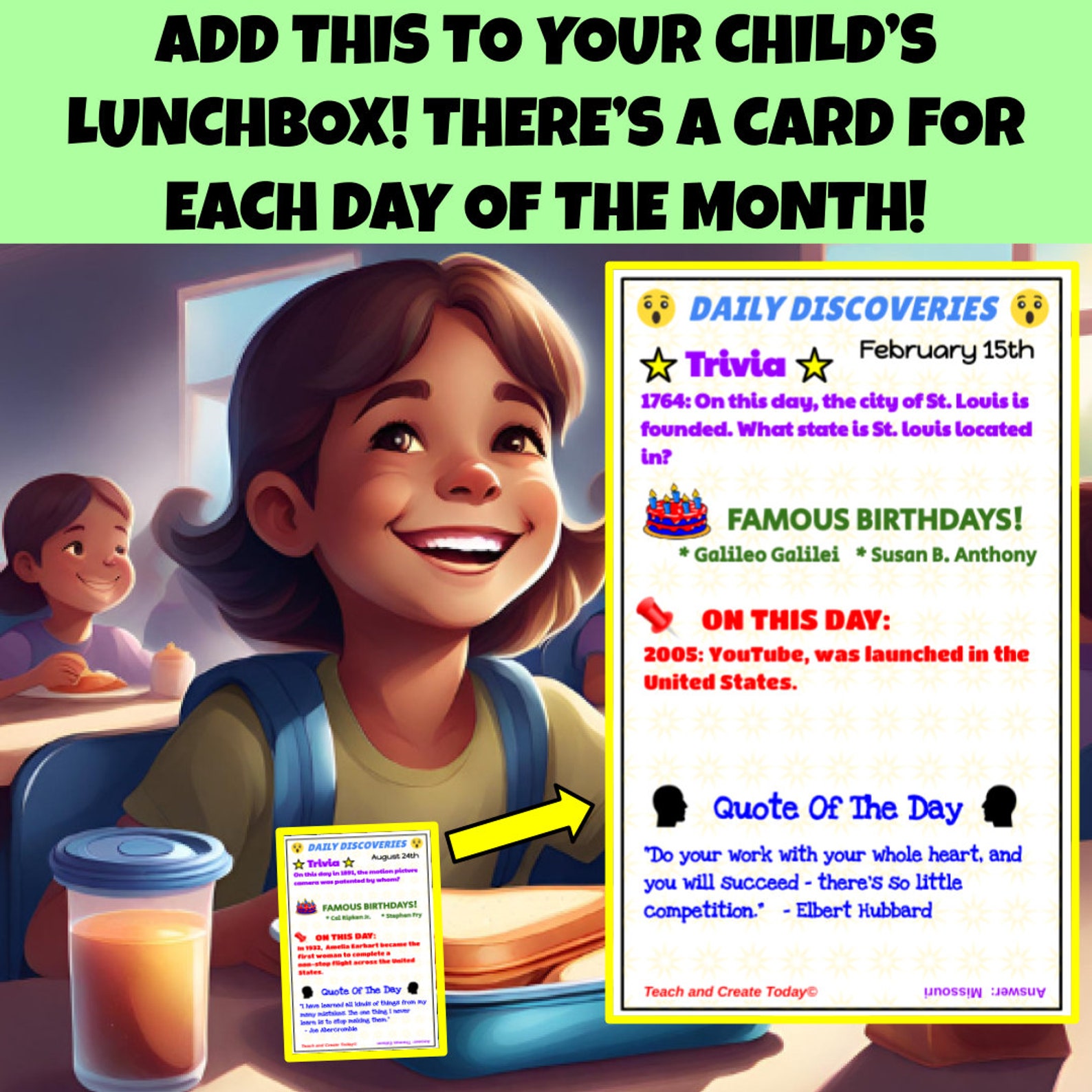 Lunch Box Notes for Kids - February Daily Discovery Cards - Printable ...