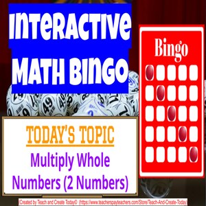 6th Grade Math Bingo Games Set 1 Add, Subtract, Multiply, Divide Whole Numbers, Exponents ...
