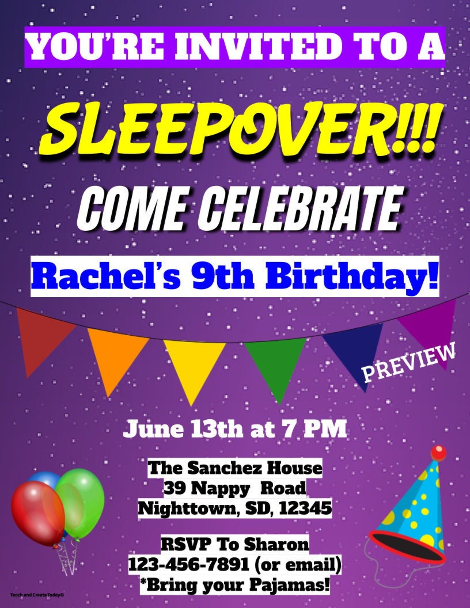 Sleepover Party Invitations Three Personalized Editable Templates On