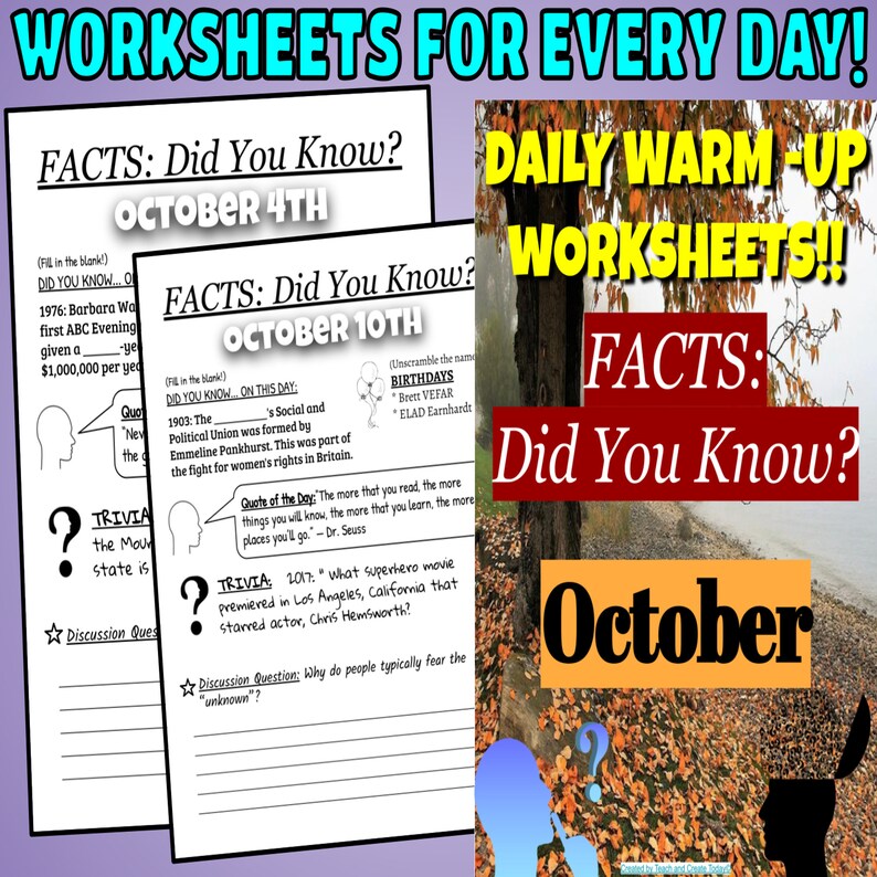 Teaching Resource - October Daily Warm-ups Worksheets: Did You Know ...