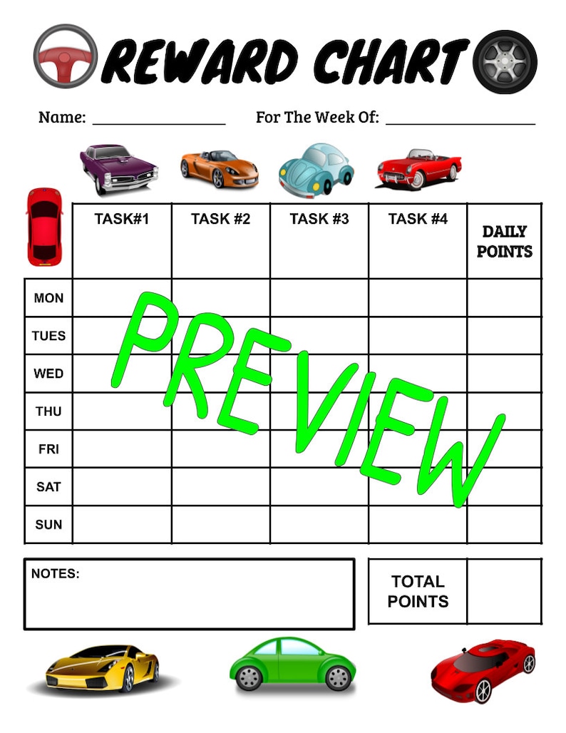 Weekly Reward Chart!! CARS Theme! Motivate Kids With Chores and Good ...