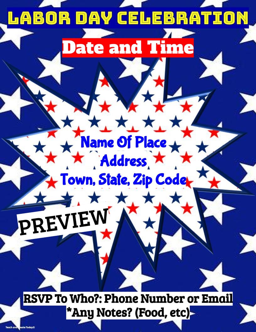 Labor Day Party Invitations- Three Personalized Editable Templates on ...