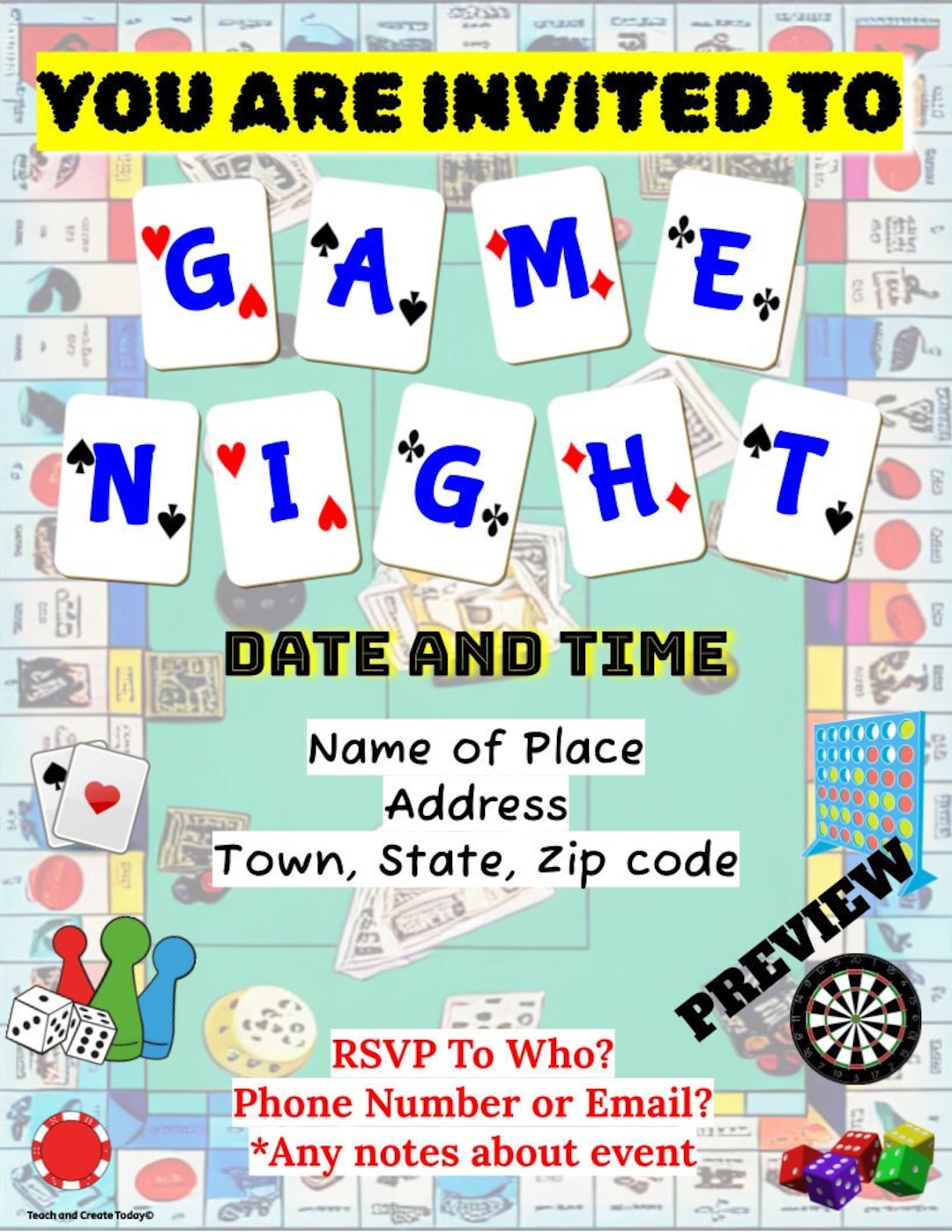 Game Night Party Invitations THREE Templates to Choose From - Etsy