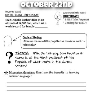 Teaching Resource - October Daily Warm-ups Worksheets: Did You Know ...