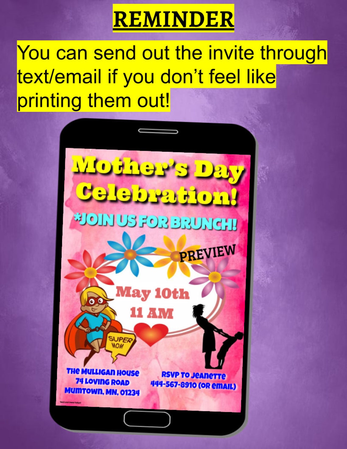 Mother's Day Celebration Invitations- Three Personalized Editable ...