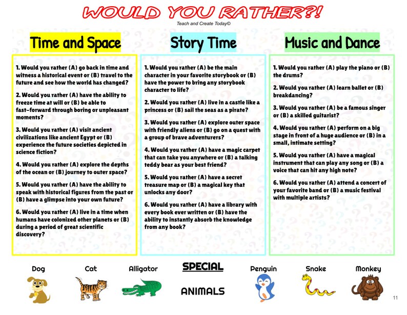 Would You Rather? Board Game Animals Edition - Digital Download ...