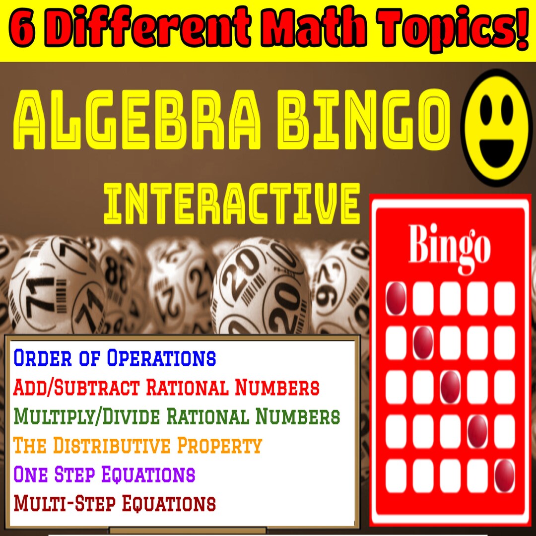 Algebra I Math Bingo Games Set 1 Order of Operations, Add, Subtract ...