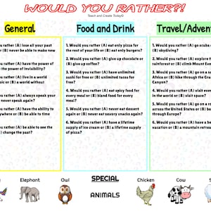 WOULD YOU RATHER Board Game Animals Edition Digital - Etsy