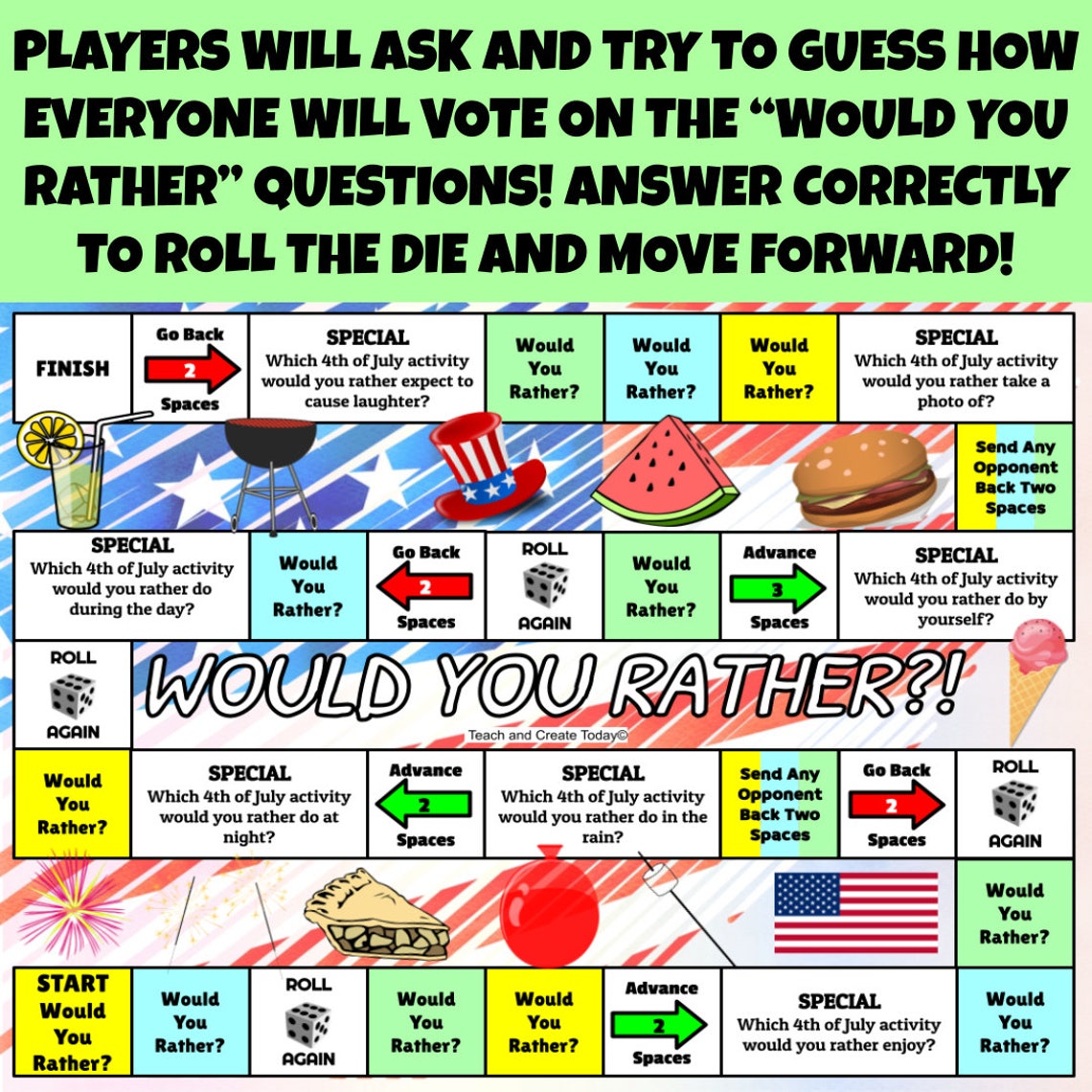 Would You Rather Board Game 4th of July Edition Digital Download Family ...