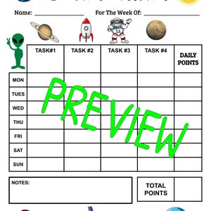 Weekly Reward Chart OUTER SPACE Theme Motivate Kids With Chores and ...