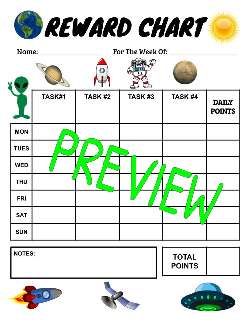 Weekly Reward Chart OUTER SPACE Theme Motivate Kids With Chores and ...