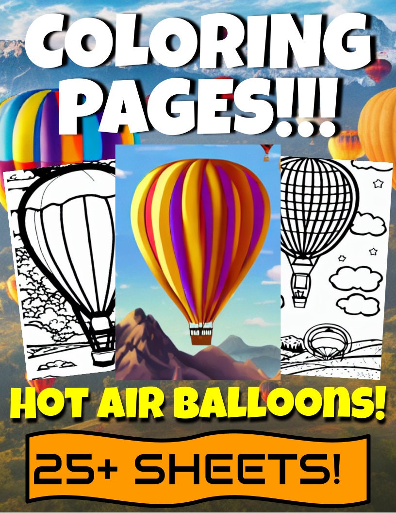 Coloring Pages for Kids Hot Air Balloons Over 25 Printable Sheets - Etsy