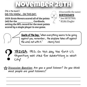 Teaching Resource - November Daily Warm-ups Worksheets: Did You Know ...