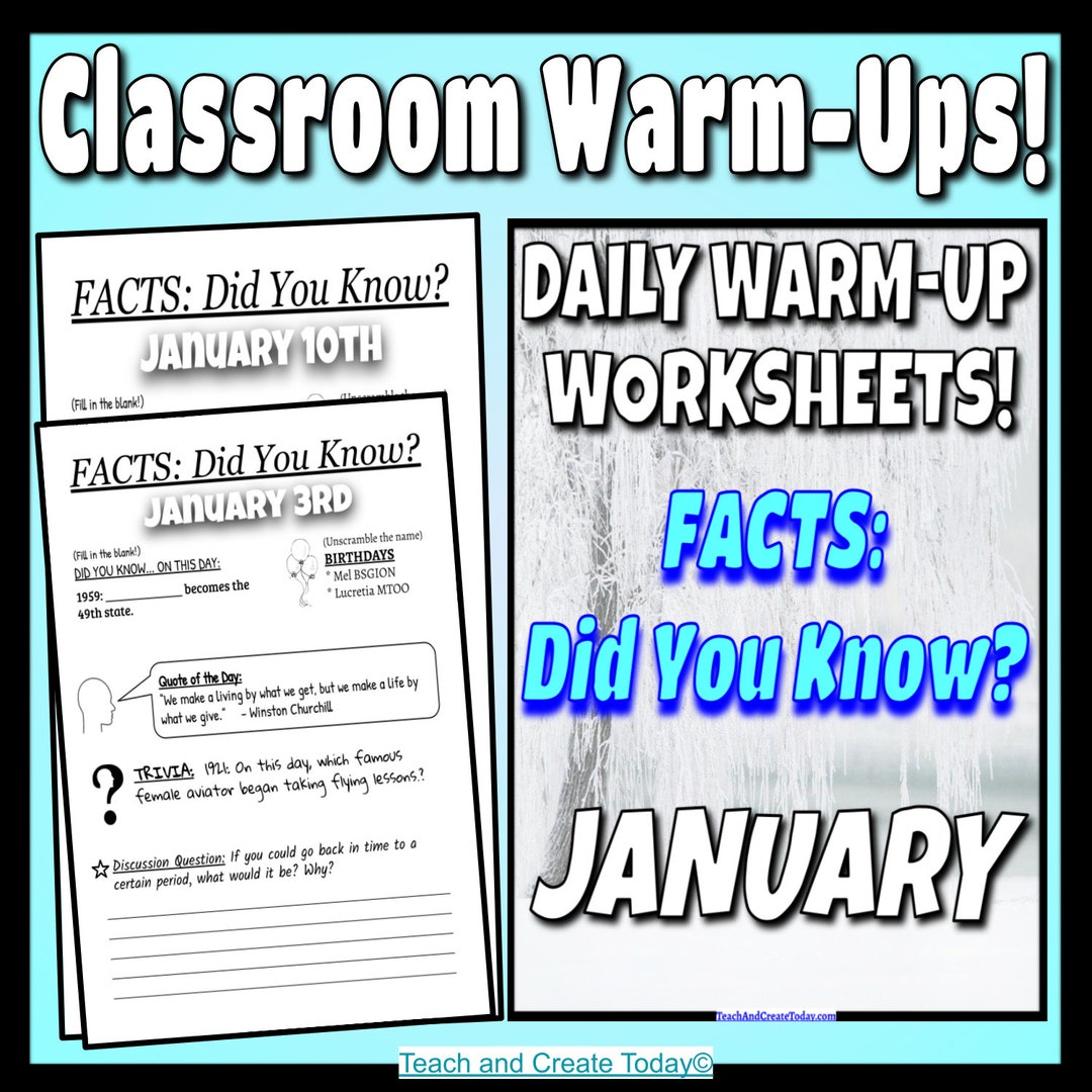 Teaching Resource - January Daily Warm-ups Worksheets: Did You Know ...