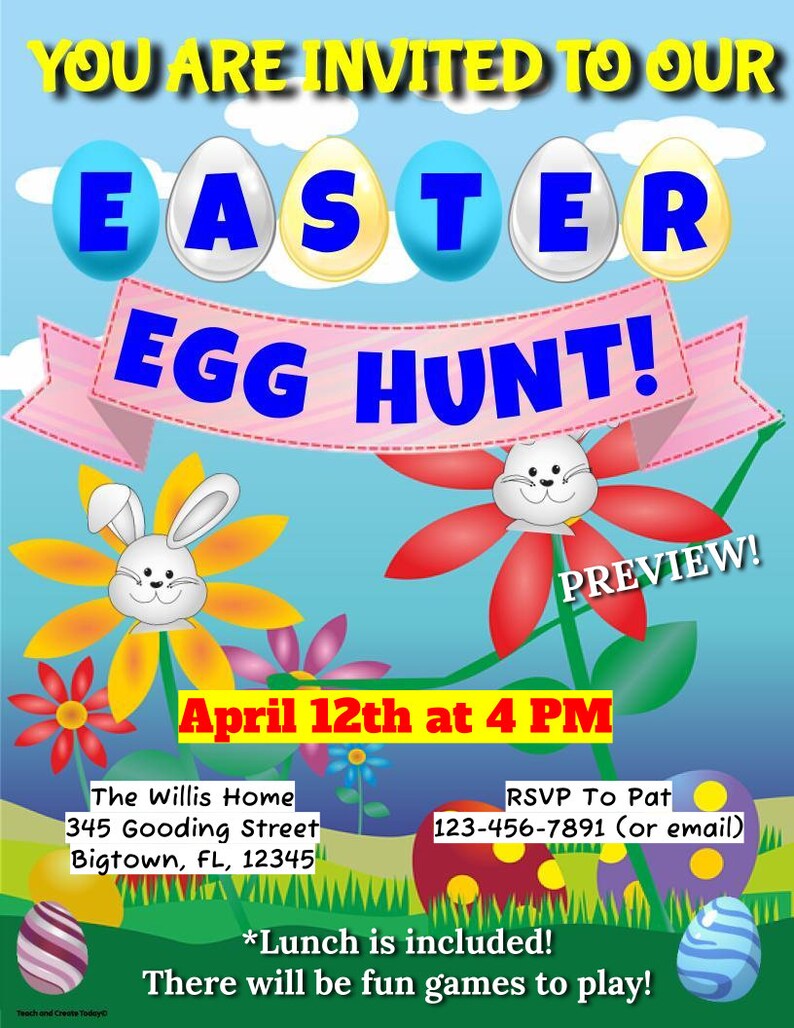 Easter Egg Hunt Invitations- Three Personalized Editable Templates on ...