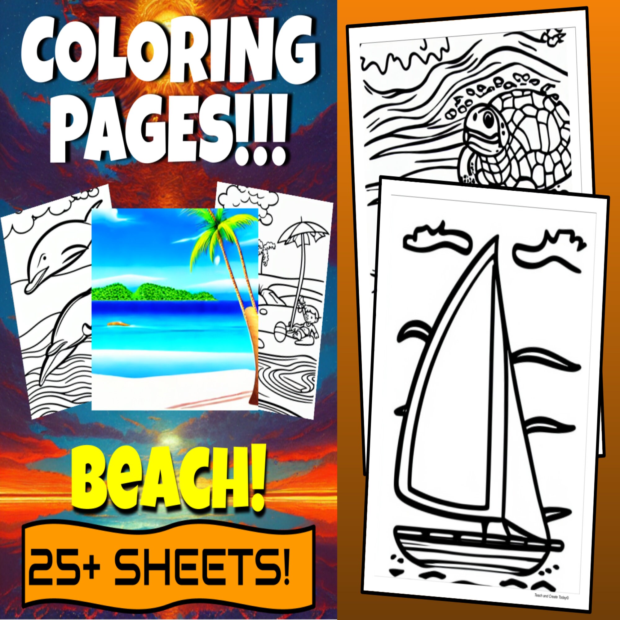 Coloring Pages for Kids - the Beach - Over 25 Printable Sheets! - Etsy