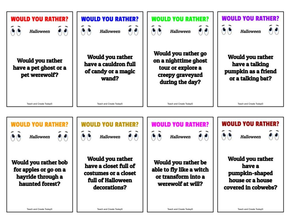 Would You Rather Cards-halloween Edition Printable 100 Questions for ...