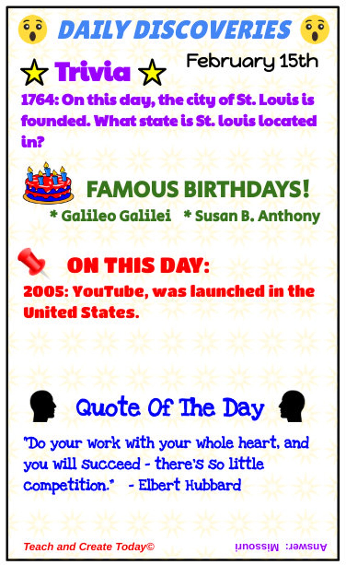 Lunch Box Notes for Kids - February Daily Discovery Cards - Printable ...