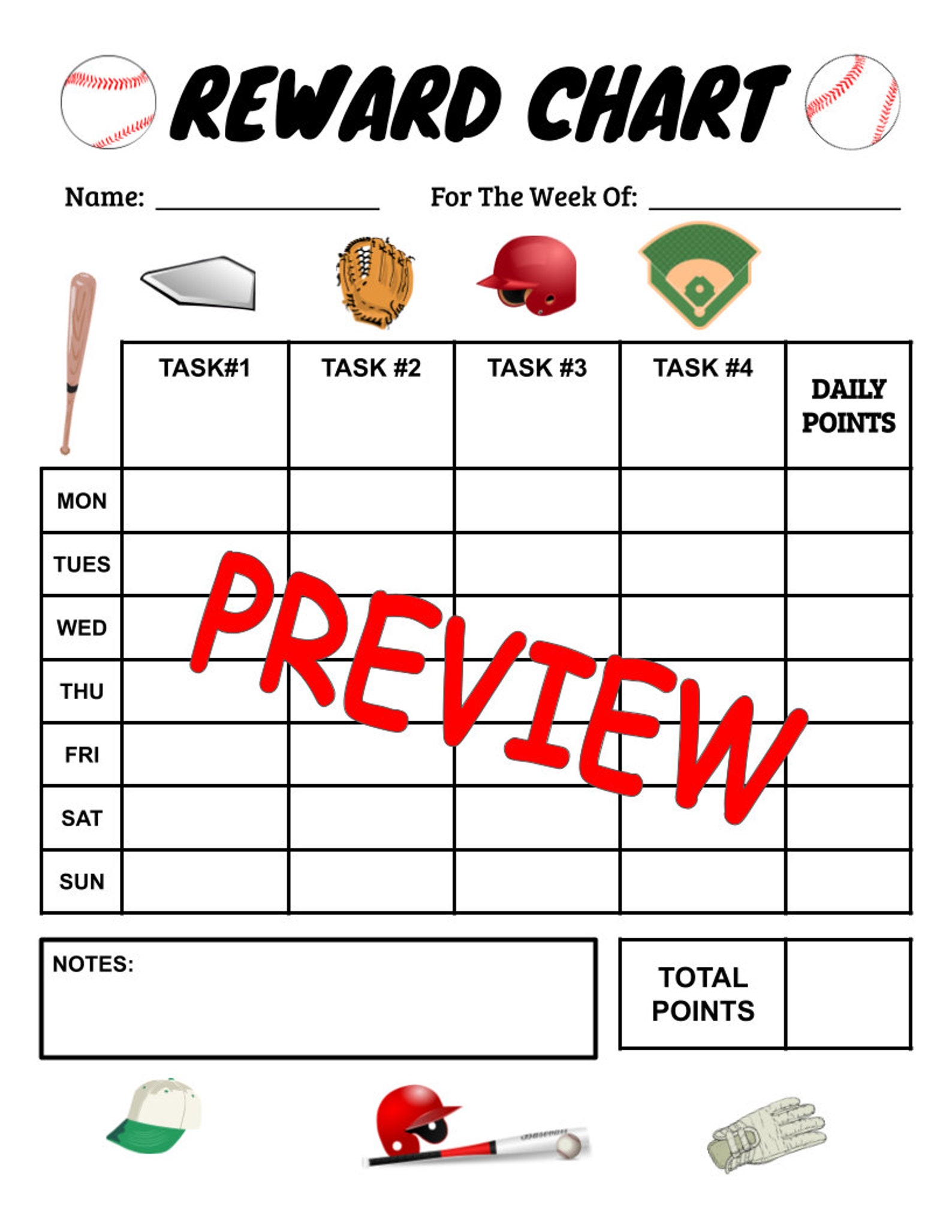 Weekly Reward Chart!! Baseball Theme! Motivate Kids With Chores and ...