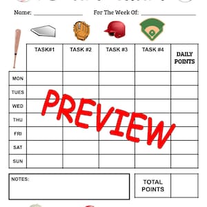 Weekly Reward Chart!! Baseball Theme! Motivate Kids With Chores and ...