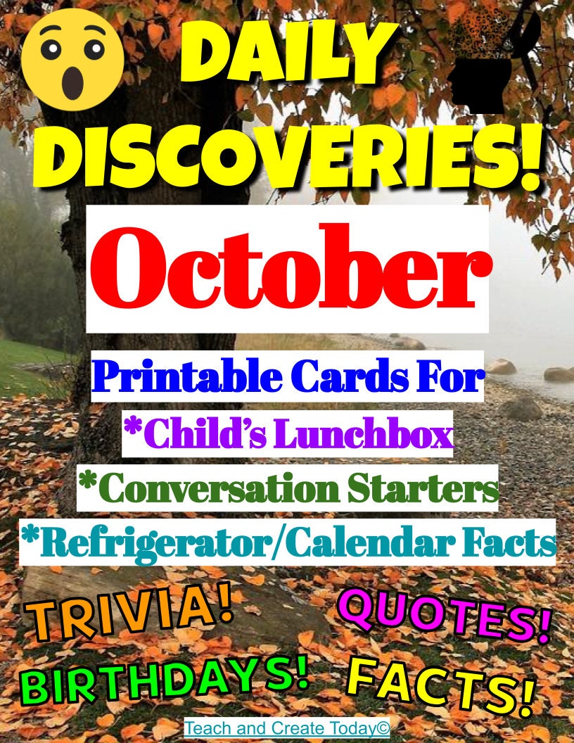 Lunch Box Notes for Kids October Daily Discovery Cards Printable for ...
