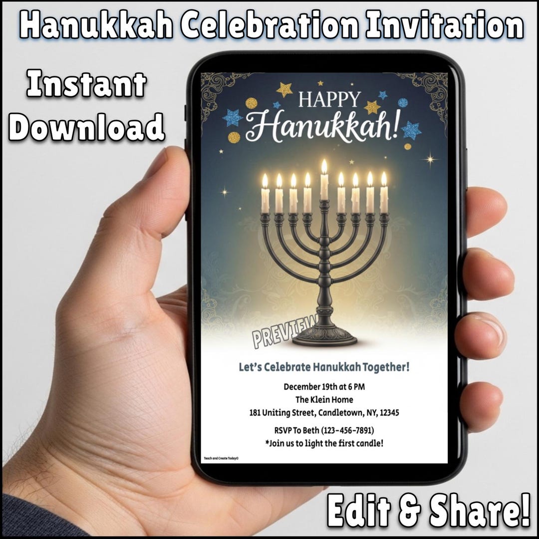 Editable Hanukkah Party Invitation | Printable Invite for Celebration ...