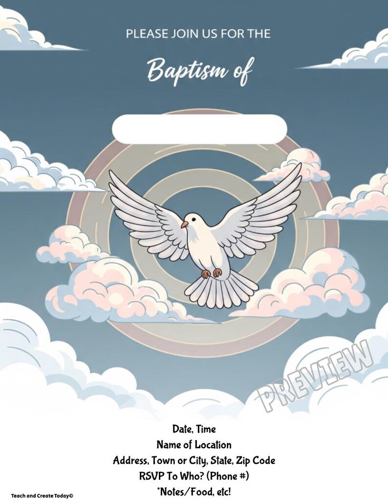 Editable Baptism Invitation Template | Printable Celebration Invite ...