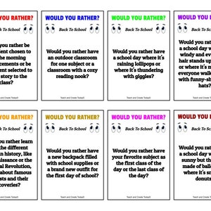 Would You Rather Cards – Back to School Conversation Starters (PDF ...
